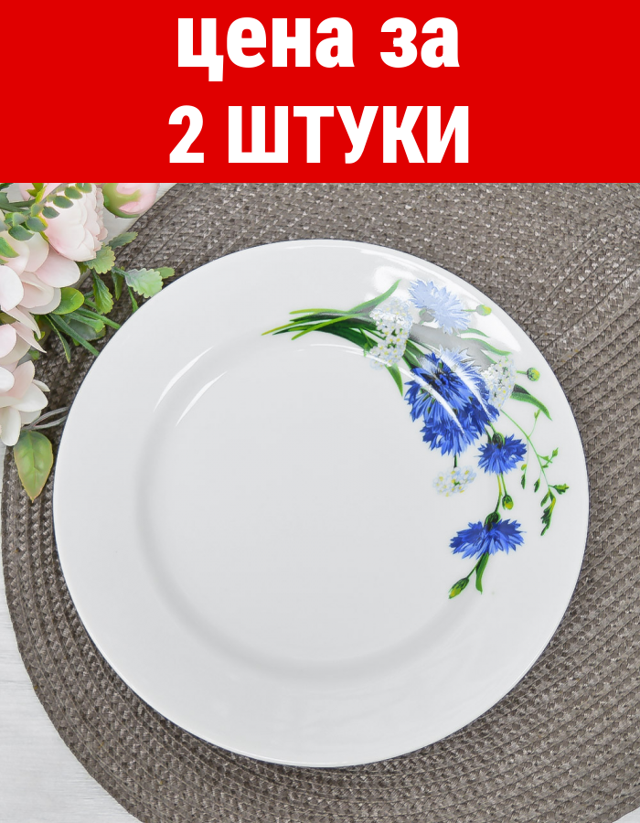 Комплект 2 шт, Тарелка 200мм мелкая форма Идиллия Васильки