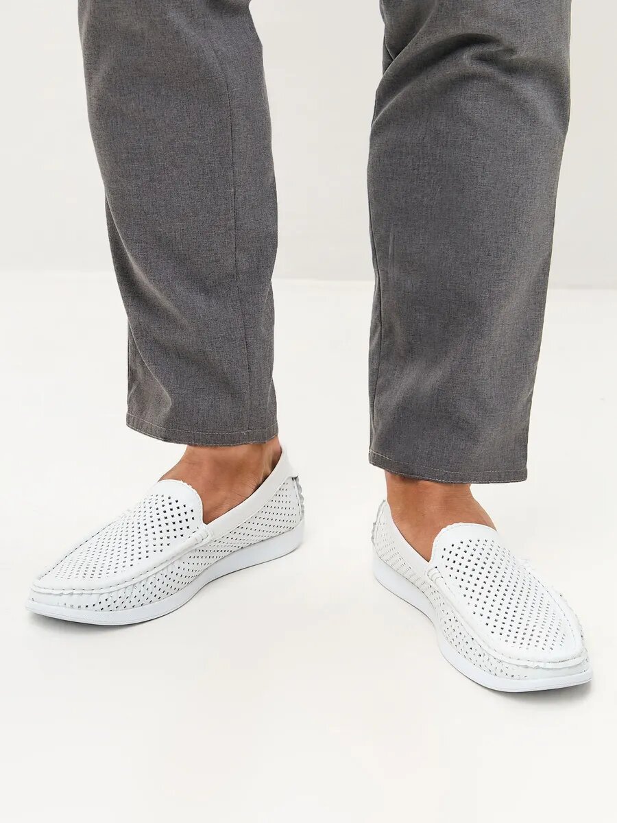 Мокасины кожаные летние с перфорацией