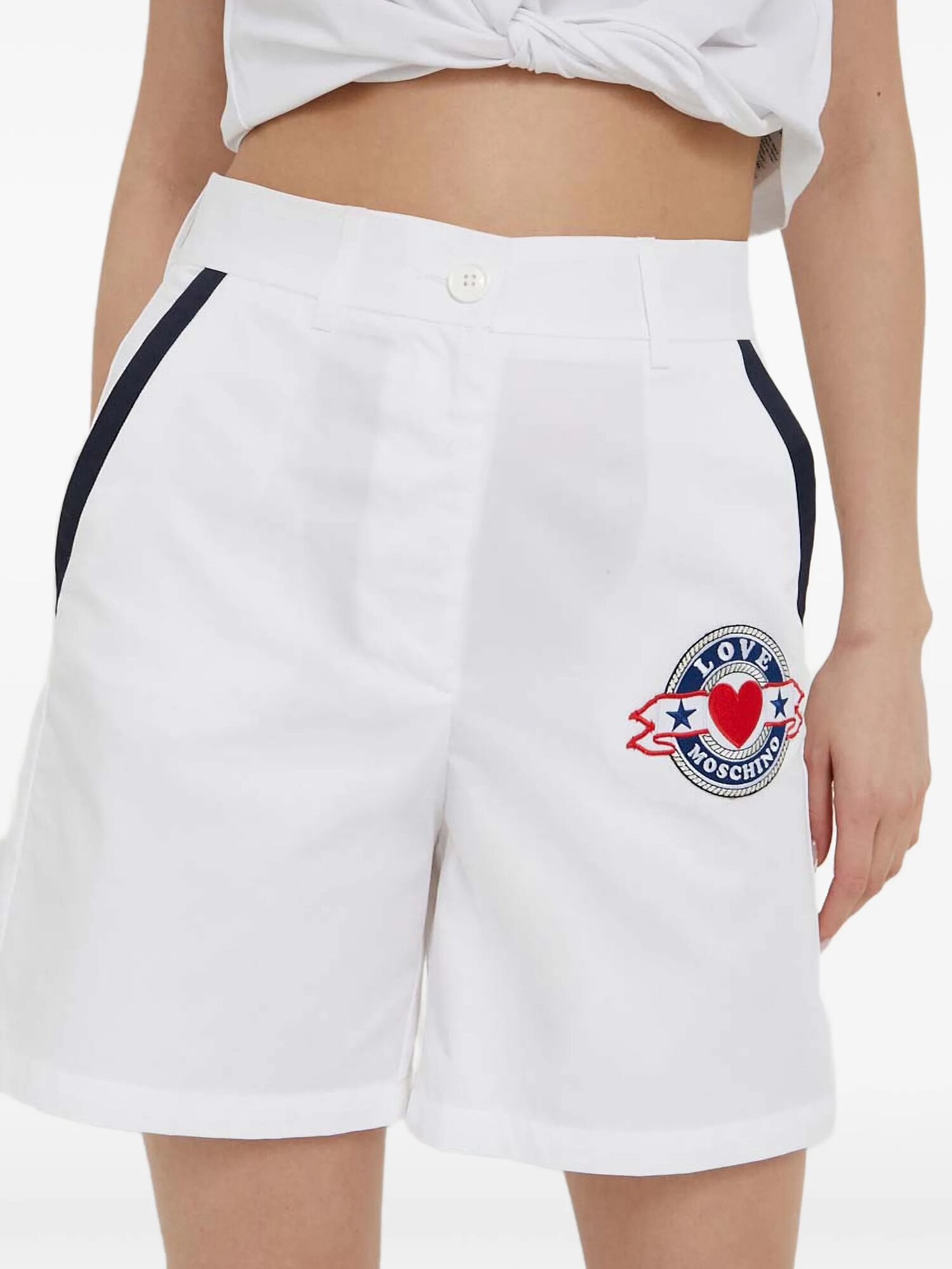 Шорты LOVE MOSCHINO Logo-embroidered shorts, размер 42, white — фото 1