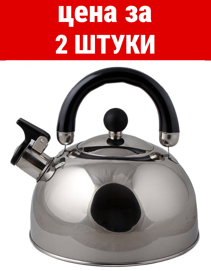Комплект 2 шт, чайник нерж 3.0Л DJA-3023 со свист зеркальный для всех видов плит MALLONY