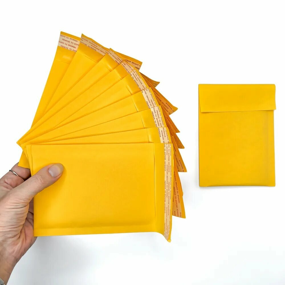 Курьерский пакет воздушно-пузырчатый, крафт пакет для отправки посылок с клеевым клапаном 11х15 см, 10 шт