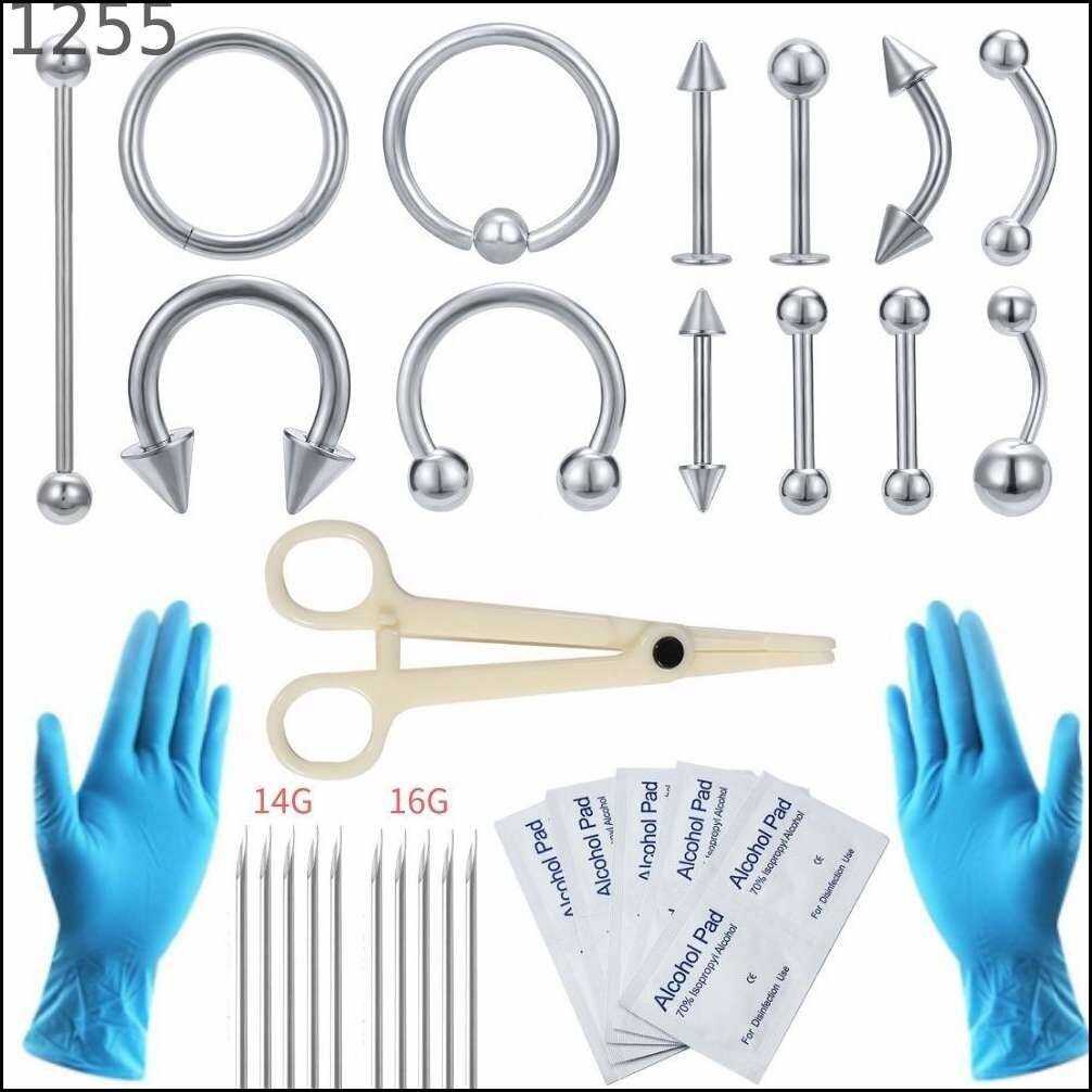 Набор игл для прокола тела, нержавеющая сталь, для носа, губ и бровей