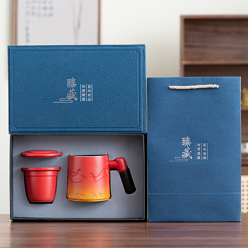 Годовщина юбилея компании Сувенирная компания Красный оранжевый градиент офисный кубок в подарочной коробке_400ML