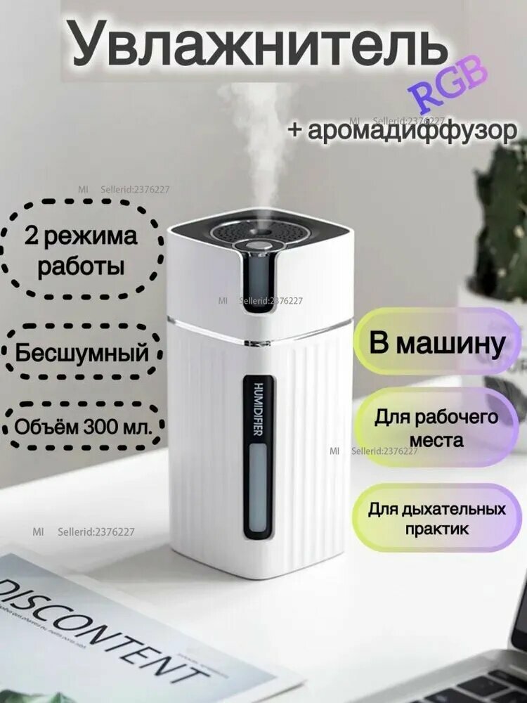 Xiaomi Аромадиффузор ультразвуковой увлажнитель с подсветкой для дома, для машины, белый