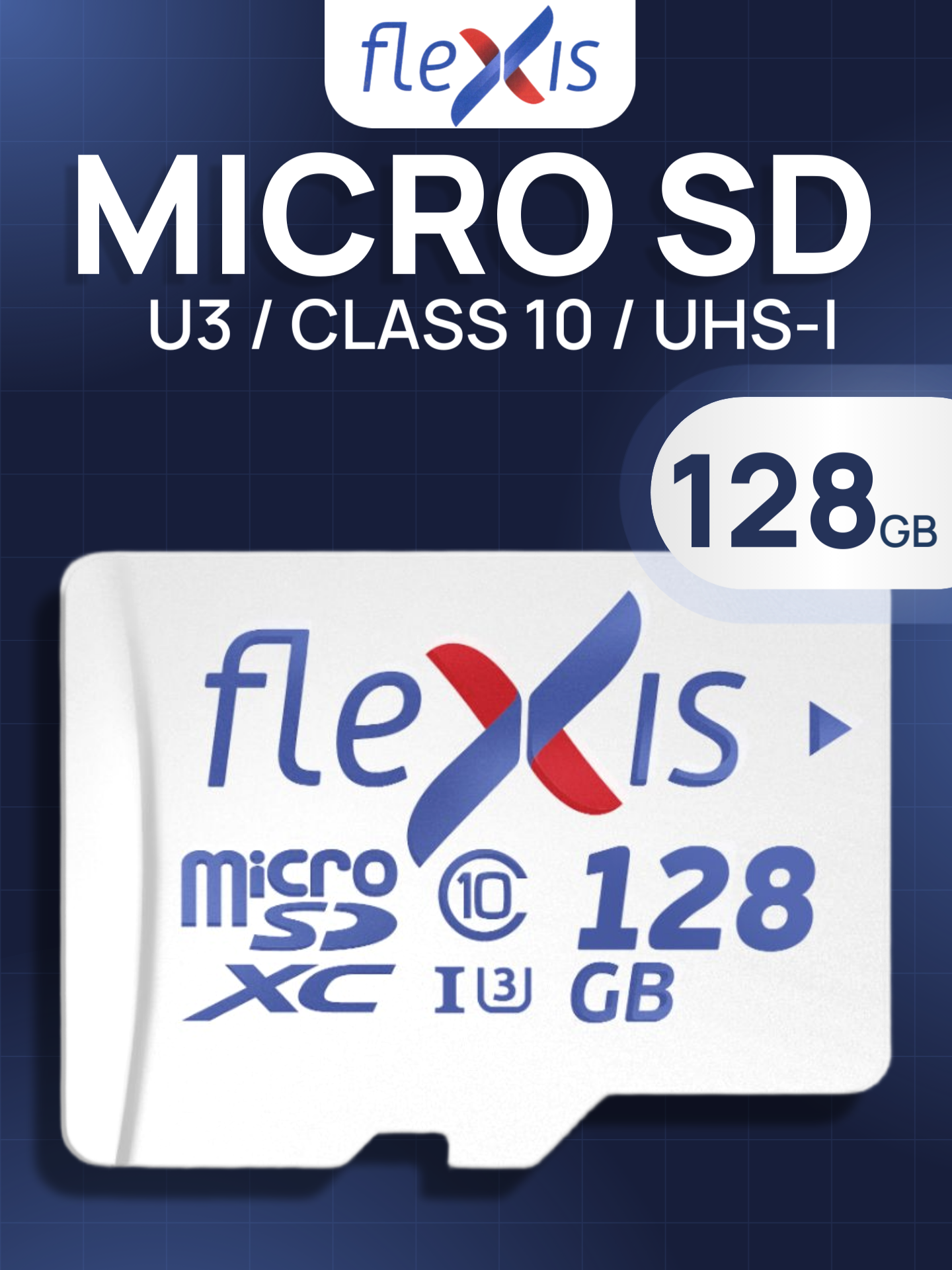 Карта памяти microSDXC 128GB Cl10 U3, без адаптера, Flexis, FMSD128GU3
