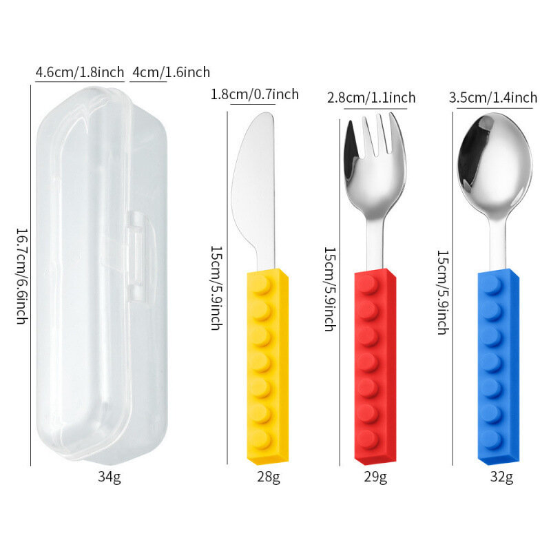 Набор из трех предметов: нож, вилка, ложка из нержавеющей стали, креативные ручки в виде мультяшных фигурок, строительные блоки, детская западная посуда, домашний нож для стейка и вилка