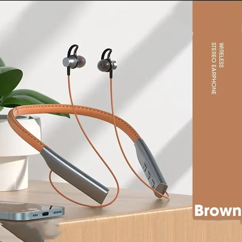 Беспроводные спортивные наушники с шейным ремешком Bluetooth 5.0 Коричневый, Brown