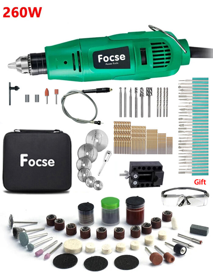 Гравер электрический мощный 260 ВТ, 30000 об/мин, с ключевым патроном 0.5-6 мм / Бор машинка электрическая / Мини дрель