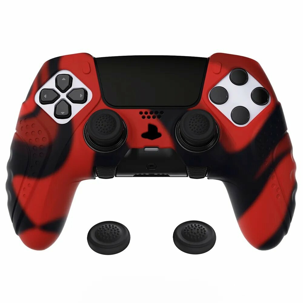 PlayVital силиконовый чехол Guardian для PS5 Edge, противоскользящий эргономичный кожух с накладками на стики, Красный и черный