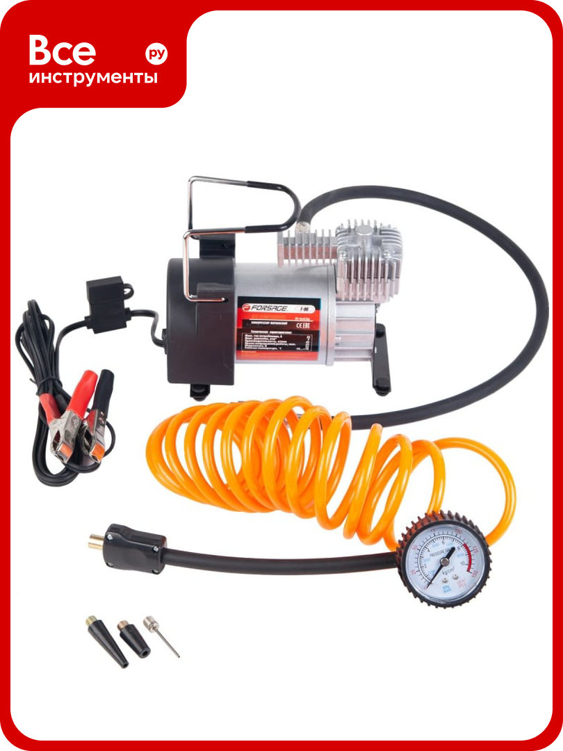 Поршневой автомобильный компрессор с витым шлангом Forsage 12V F-95(30171)