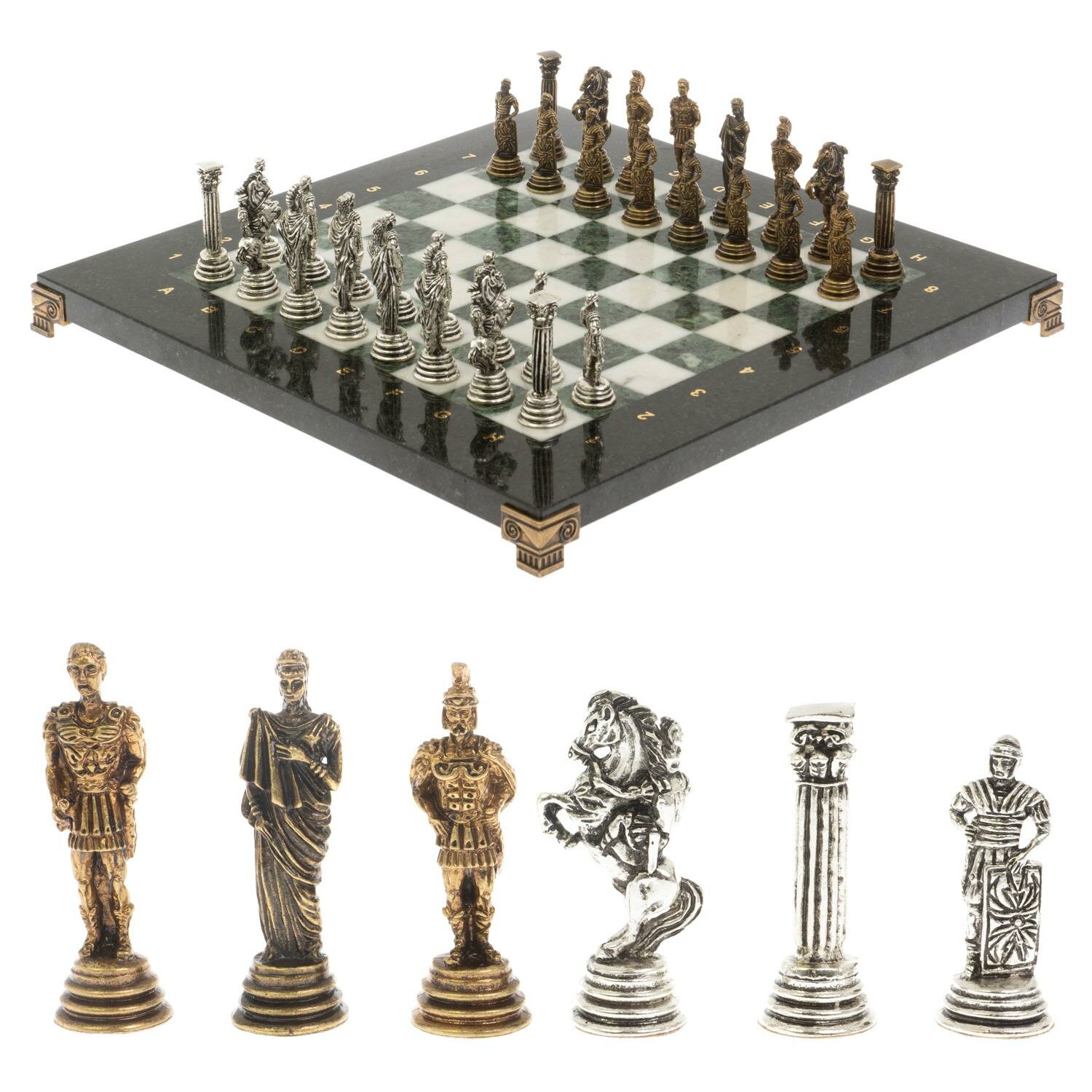 Шахматы "Римские легионеры" доска 32х32 мрамор шабровский змеевик 128970