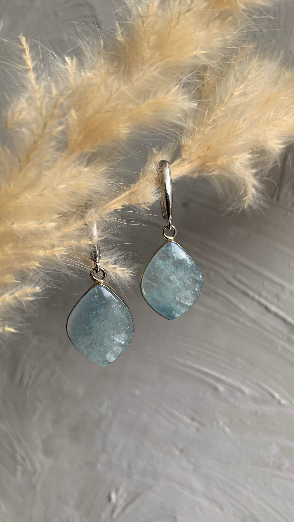 Серьги с подвесками, аквамарин