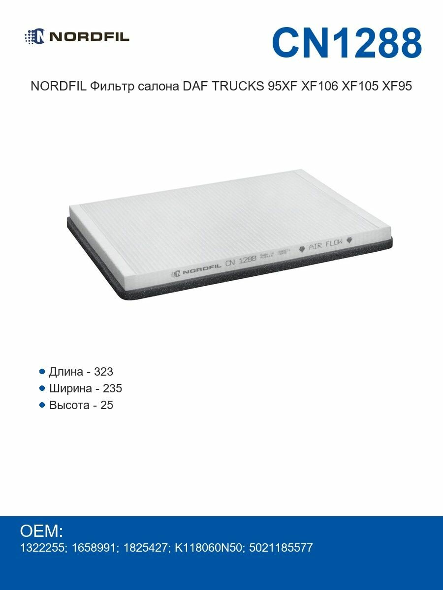 NORDFIL Фильтр салона DAF TRUCKS 95XF XF106 XF105 XF95