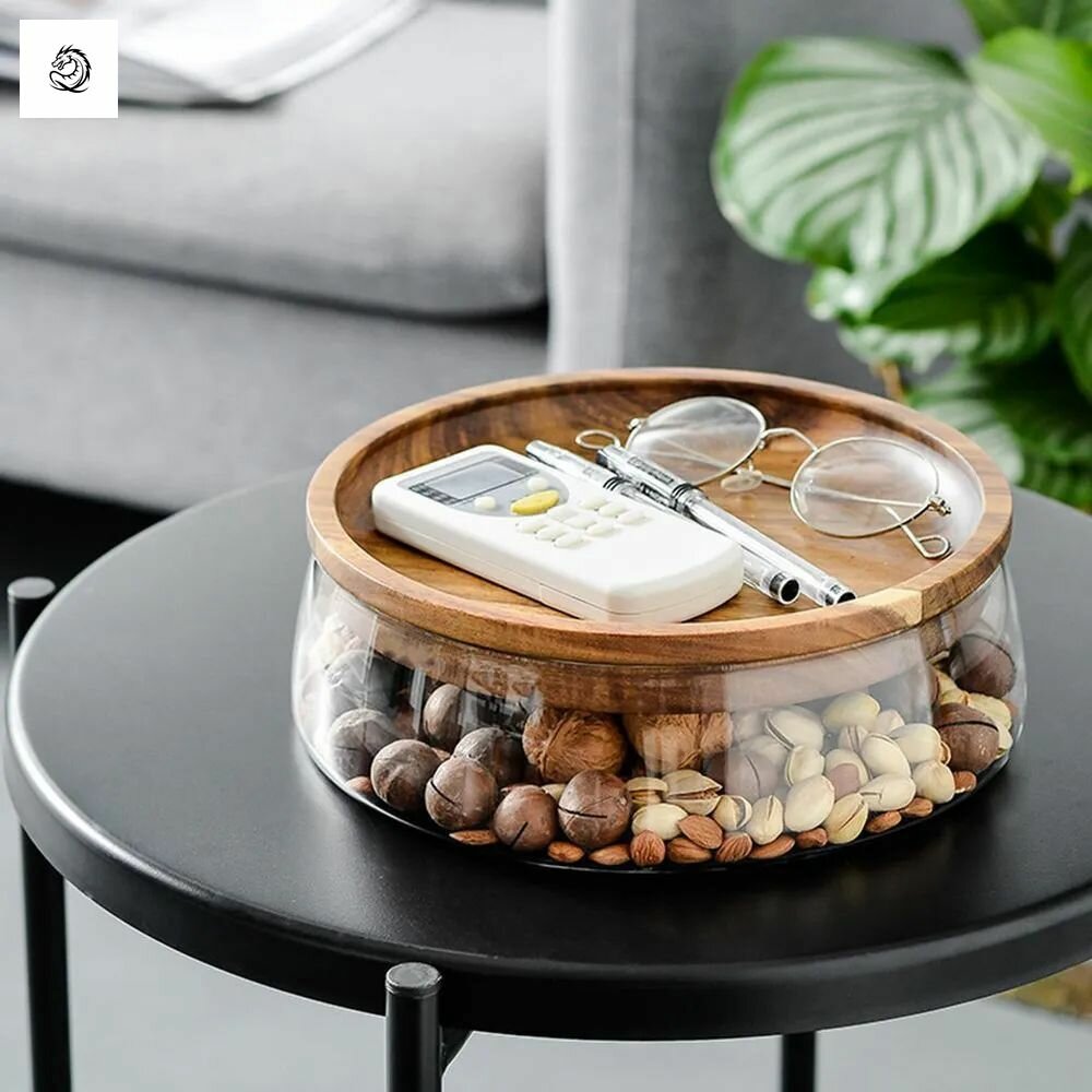 Фруктовница из стекла и дерева с крышкой Boutique. Итальянская мода 19.5 см эксклюзивная тарелка для фруктов, орехов, сыра, стильный декор