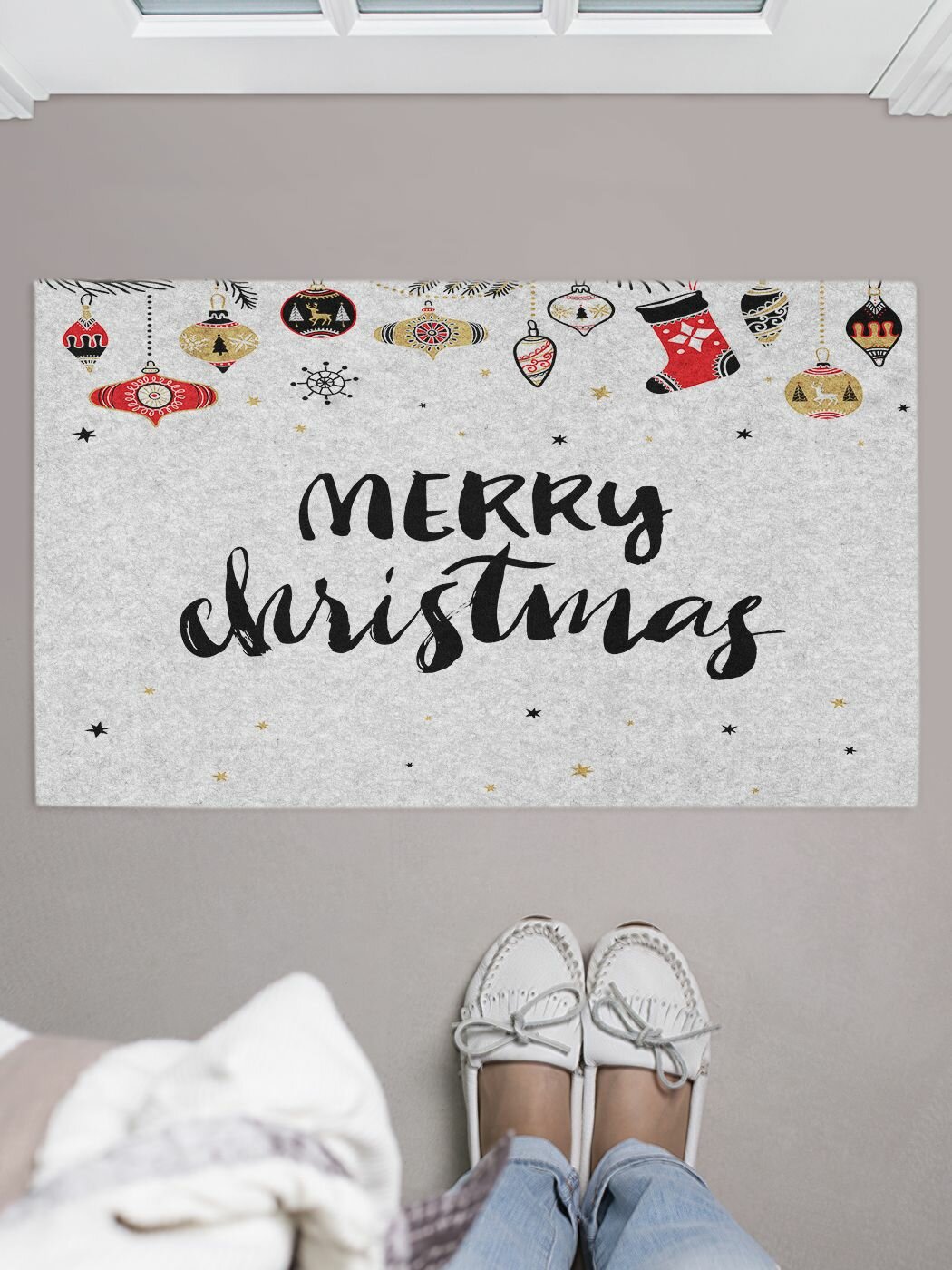 Коврик придверный в прихожую с принтом "Яркий праздник" 45 на 75 см , JoyArty, серия Новый год и Рождество
