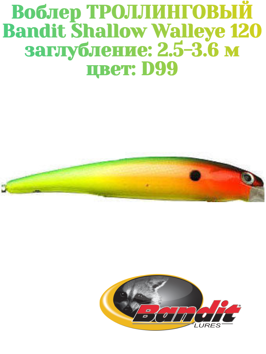 Воблер Bandit Shallow Walleye 120F original цвет D99 вес 17,5гр. заглубление 2.5-3.6 м.