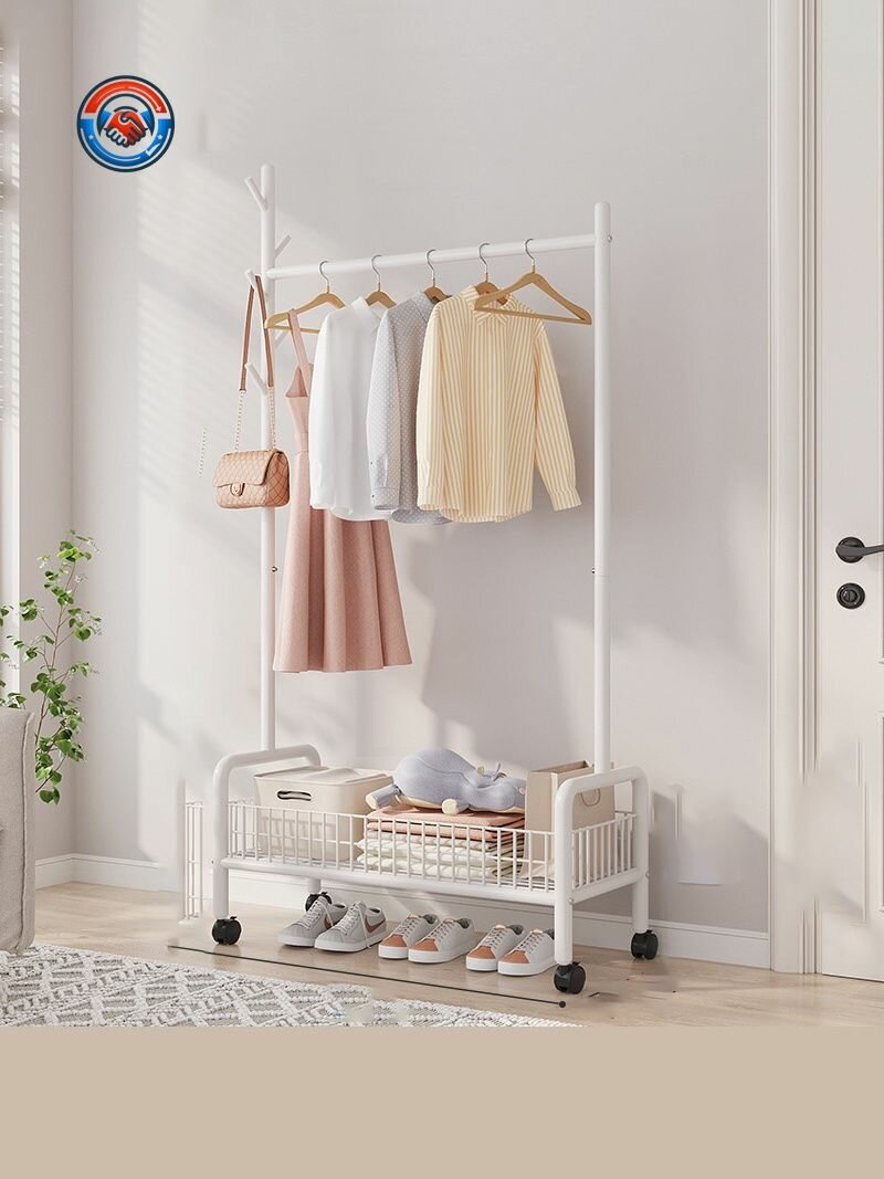 Полка для шапок в прихожую, напольная вешалка-стойка с крючками и сеткой, компактный органайзер для одежды, сумок и обуви, устойчивая конструкция на колёсиках