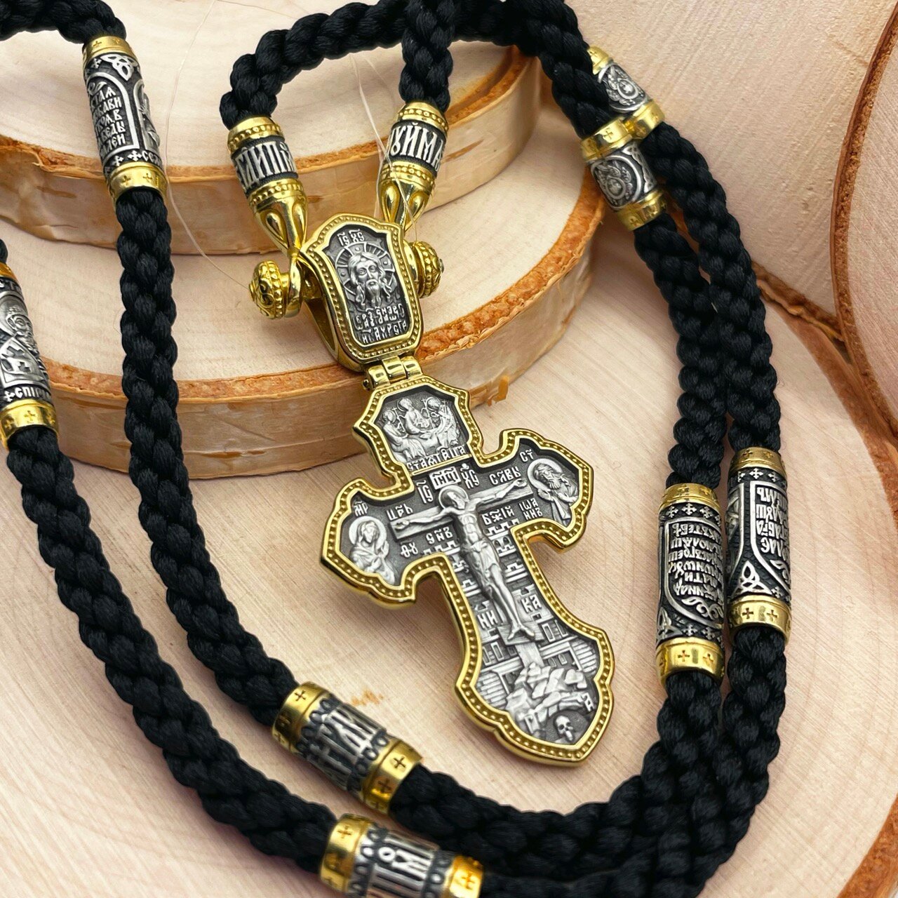 Крестик, серебро, 925 проба, чернение, оксидирование, золочение