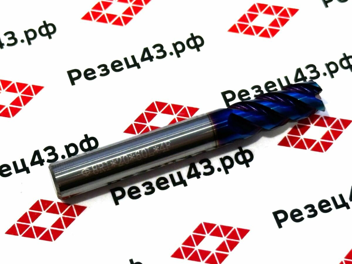 Концевая фреза с закруглённым углом режущей кромки R1 D8-D8-60 4Z, сталь (HRC65)