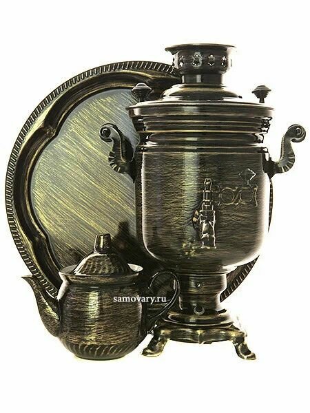 Электрический самовар с автоотключением 3 л Банка в наборе с росписью Золотые нити