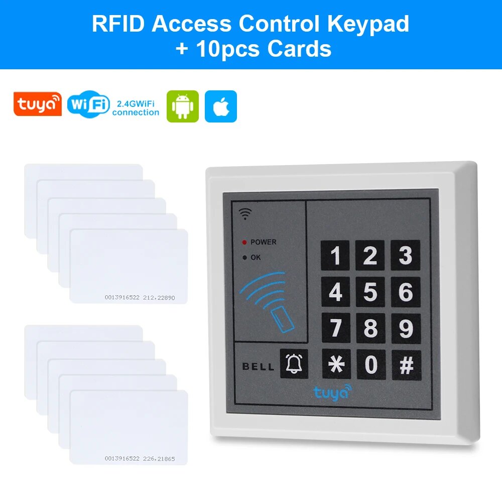 RFID контроллер доступа с keypad и 10 картами, WiFi, Tuya