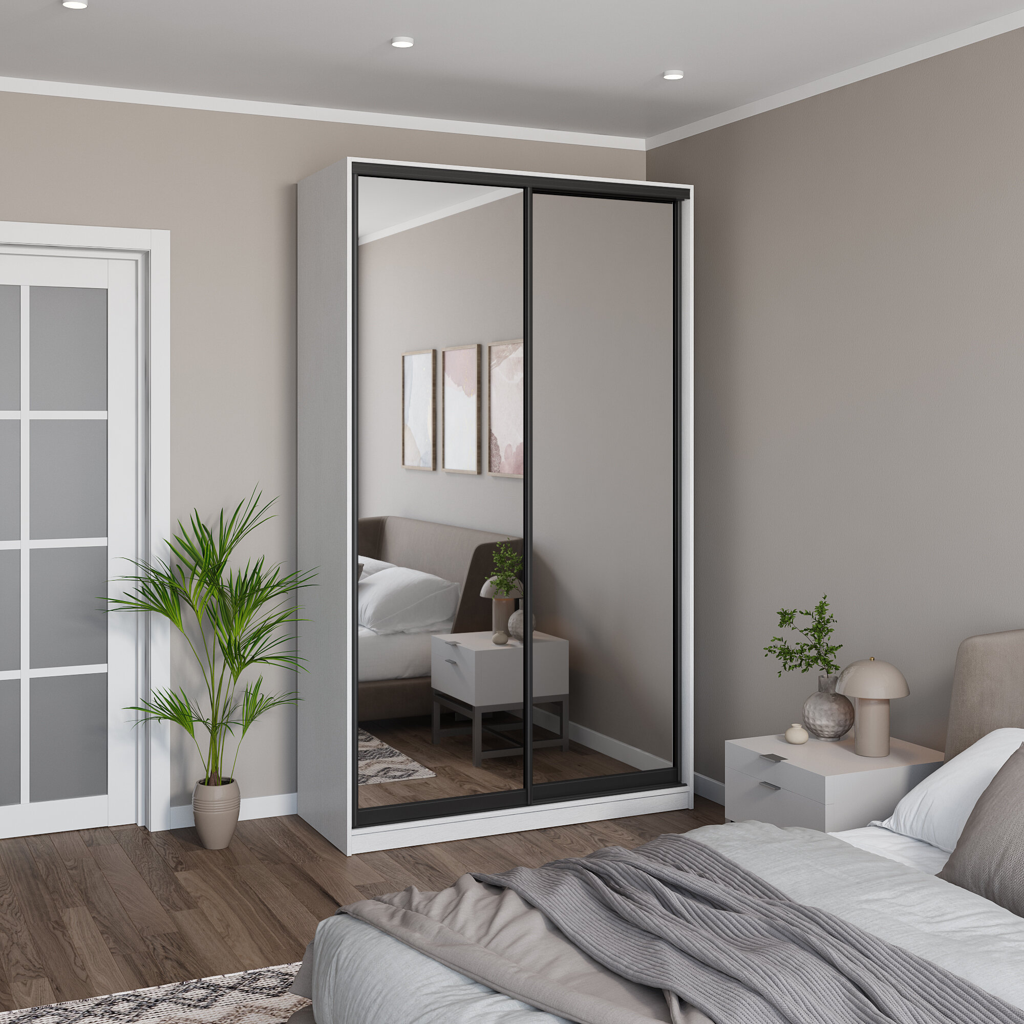 Шкаф купе для одежды "MELIA" белый лофт зеркальный 130 х 50 х 220 см (ШхГхВ)