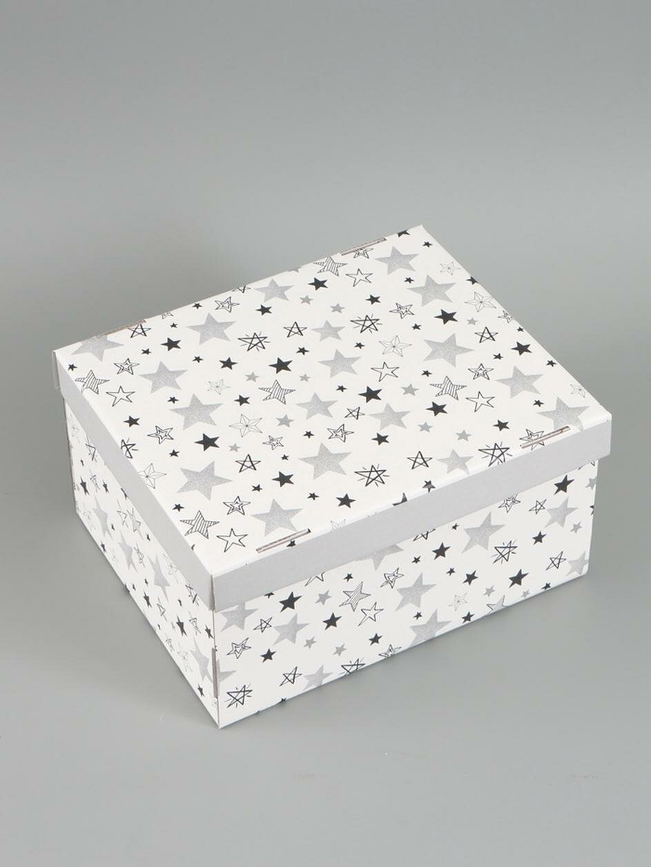 Коробка складная Дарите Счастье "Серые звёзды", 31 х 25,6 х 16 см, 10954063
