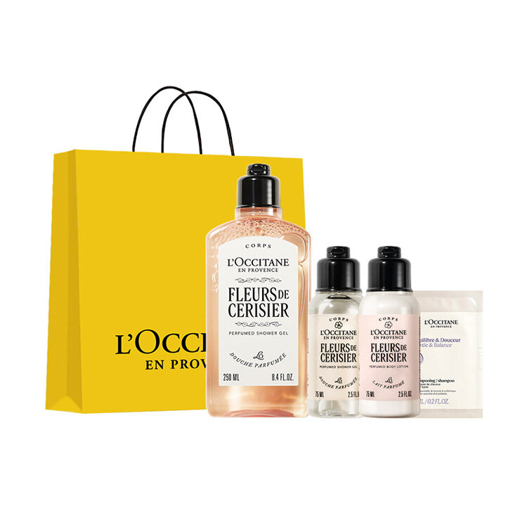 Набор геля для душа унисекс LOCCITANE Сладкая вишневая сакура аромат лимонной розы 250мл + 5 пробников
