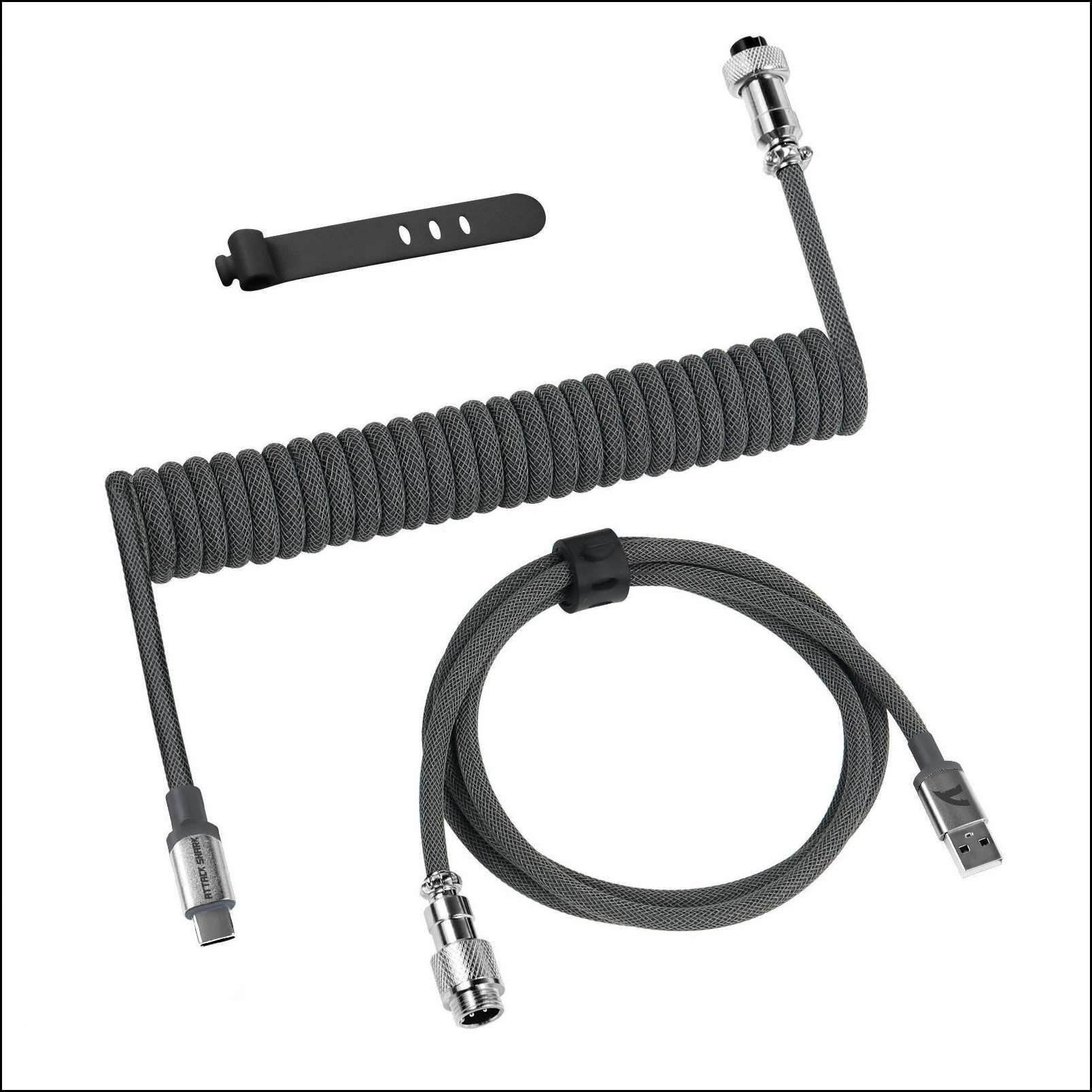 Кабель ATTACK SHARK C01 PRO Coiled USB C Cable, Type-C to USB-A, Custom Braided Double-Sleeved Mechanical Keyboard Charger Cable with Detachable Aviator Connector11