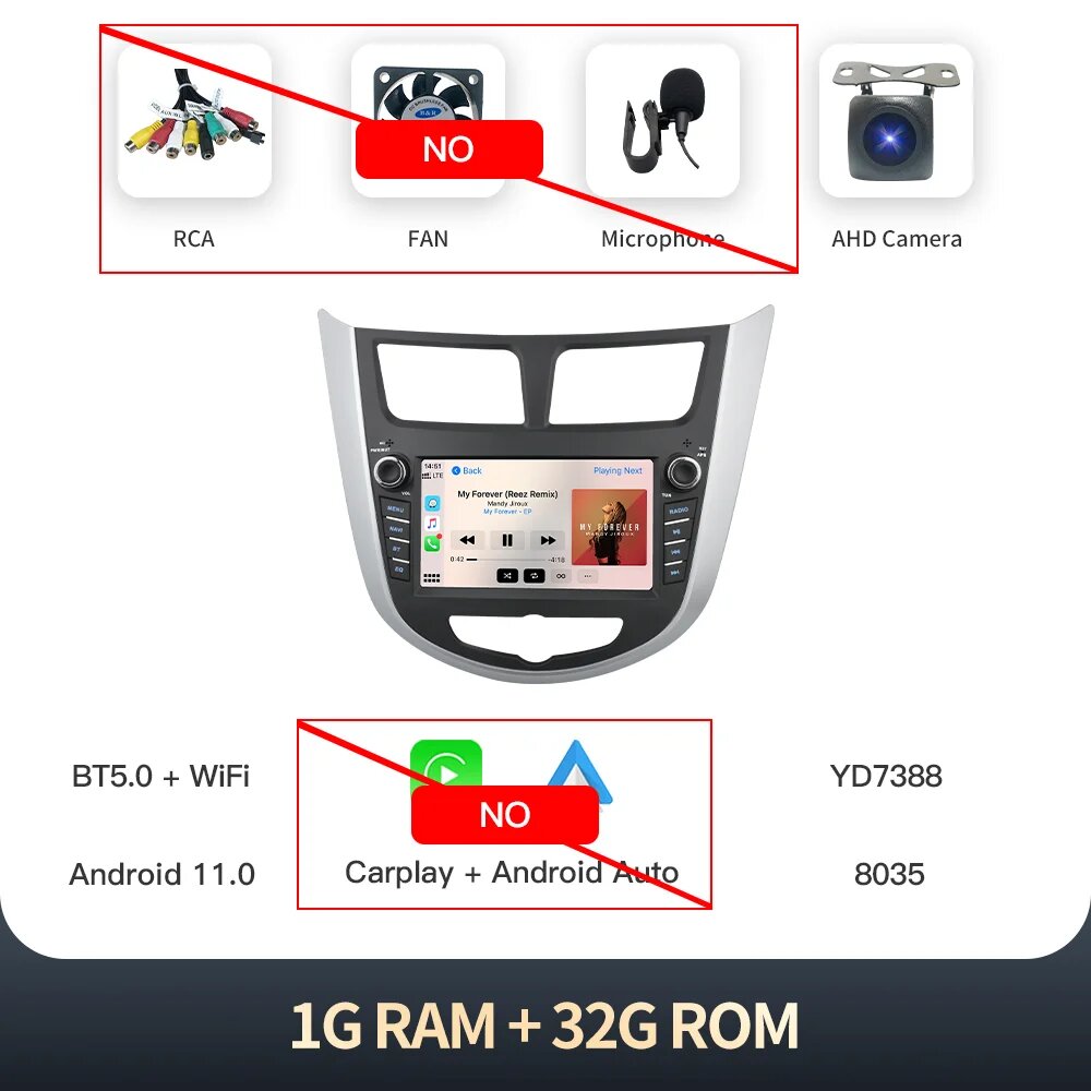 Автомагнитола Kingchange Android 14 7" 2 Din для Hyundai Solaris Accent 2010-2016 с 3326 1 32 AHD