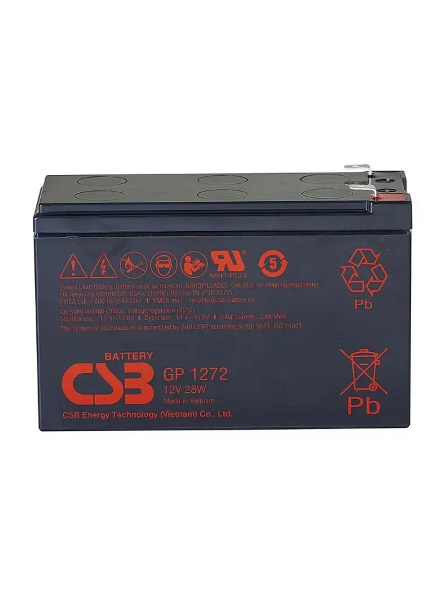 Аккумуляторная батарея CSB "GP1272", 28 А/ч, свинцовая, с защитой от циклов зарядки