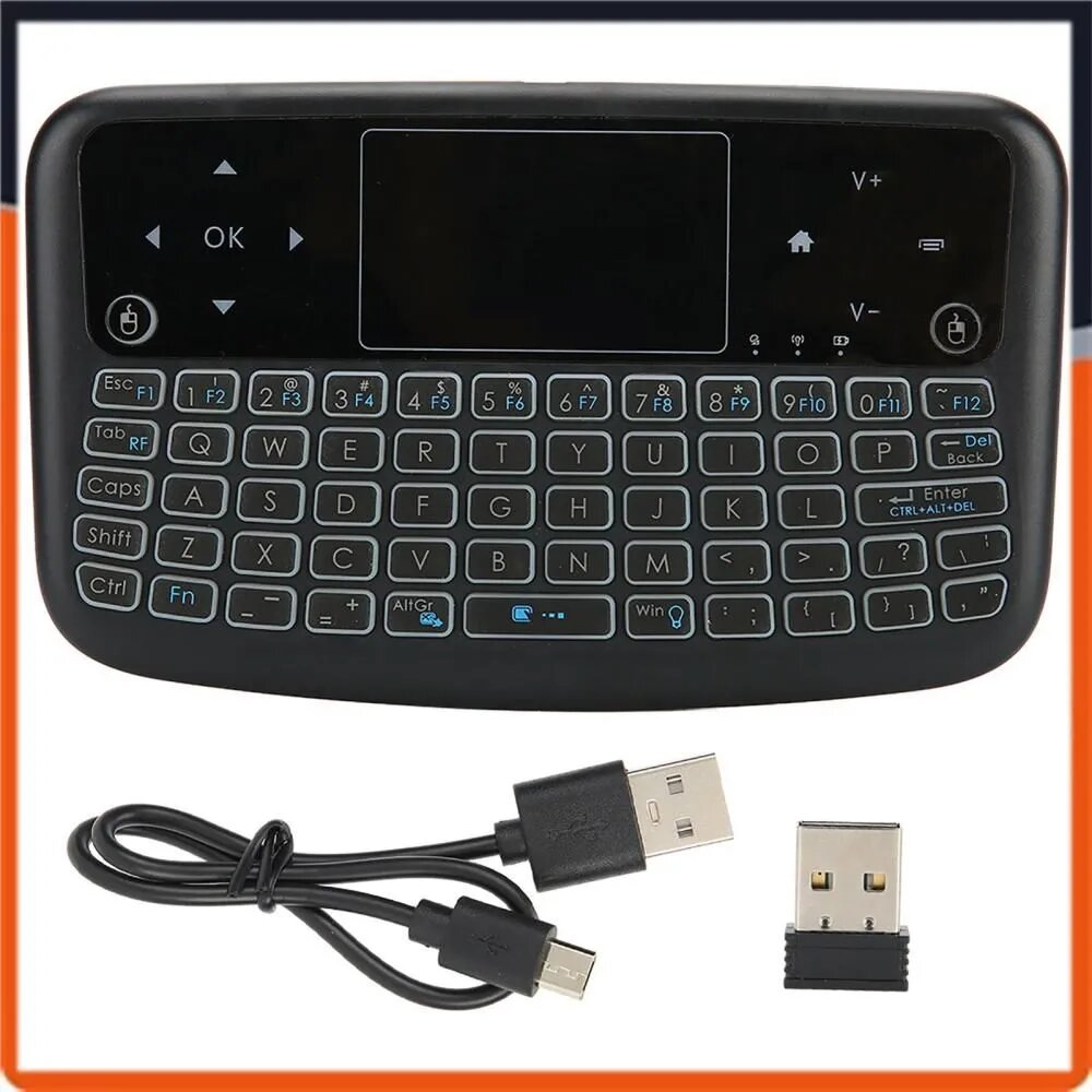 Клавиатура для TV Jinshis-10 Беспроводная мини-клавиатура с тачпадом и USB-адаптером, черная