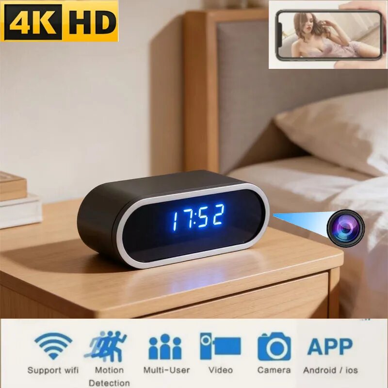 Мини-камера Full HD 1080P в виде часов с беспроводным Wi-Fi управлением, ИК ночным видением, DVR-видеорегистратором для домашнего видеонаблюдения