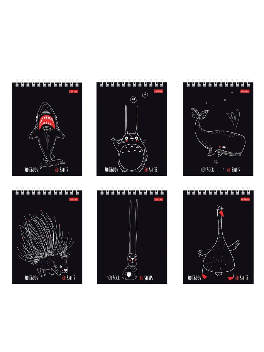 Блокнот А6 60 листов клетка на гребне 6 шт.