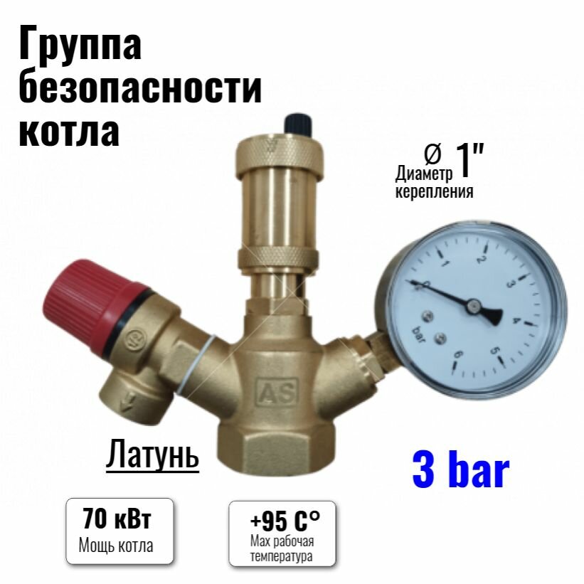 Группа безопасности латунная 1" НР 3 бар Aquastride