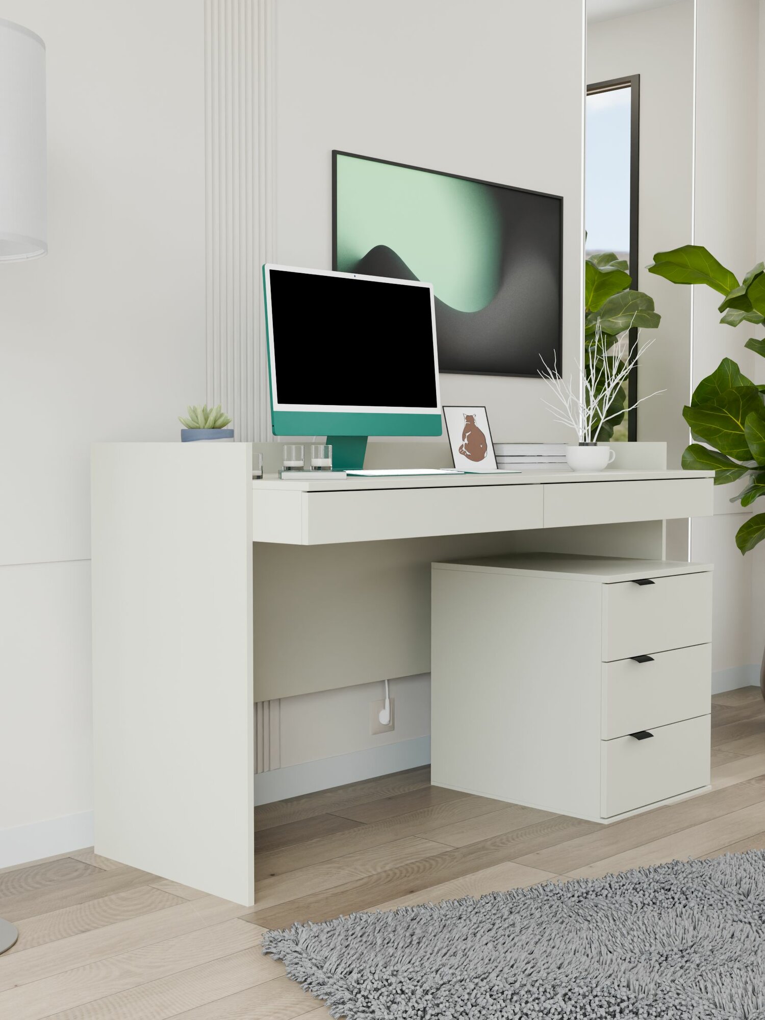 Изумлит Стол компьютерный для офиса и дома Бастион 140х87х64.5 см, бежевый