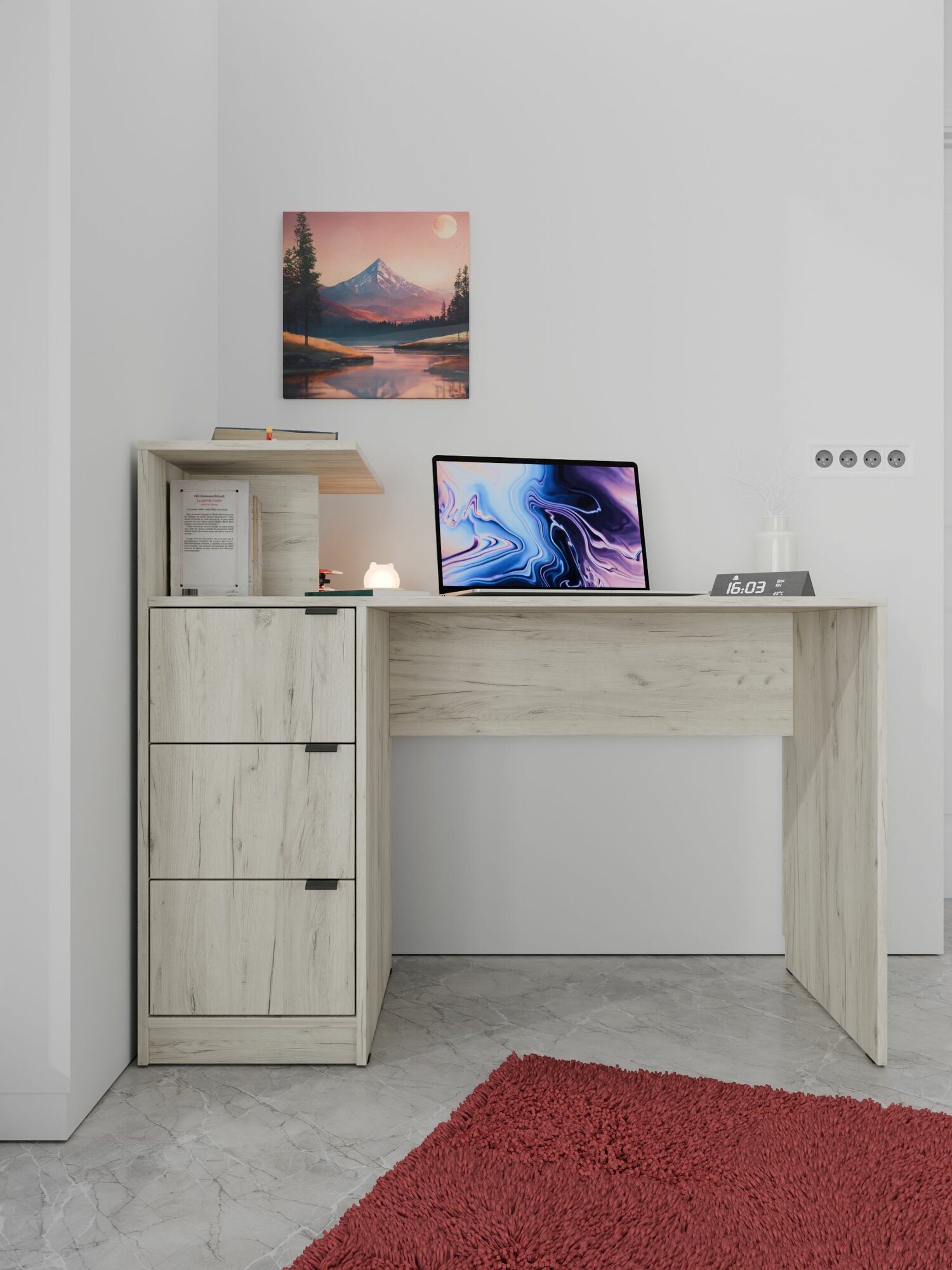 Изумлит Стол письменный с тумбой слева Практик 120х75х60.4 см, дуб крафт белый