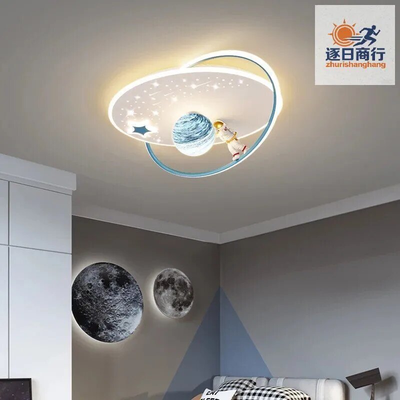 Светодиодная люстра в детскую комнату космонавт планета, акрил, прозрачный, для спальни мальчика