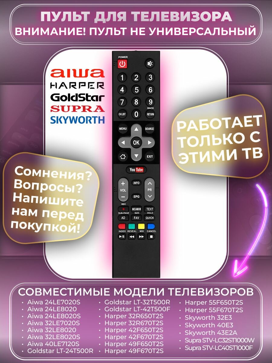 Пульт для телевизора Aiwa, Harper, Goldstar, Skyworth, Supra