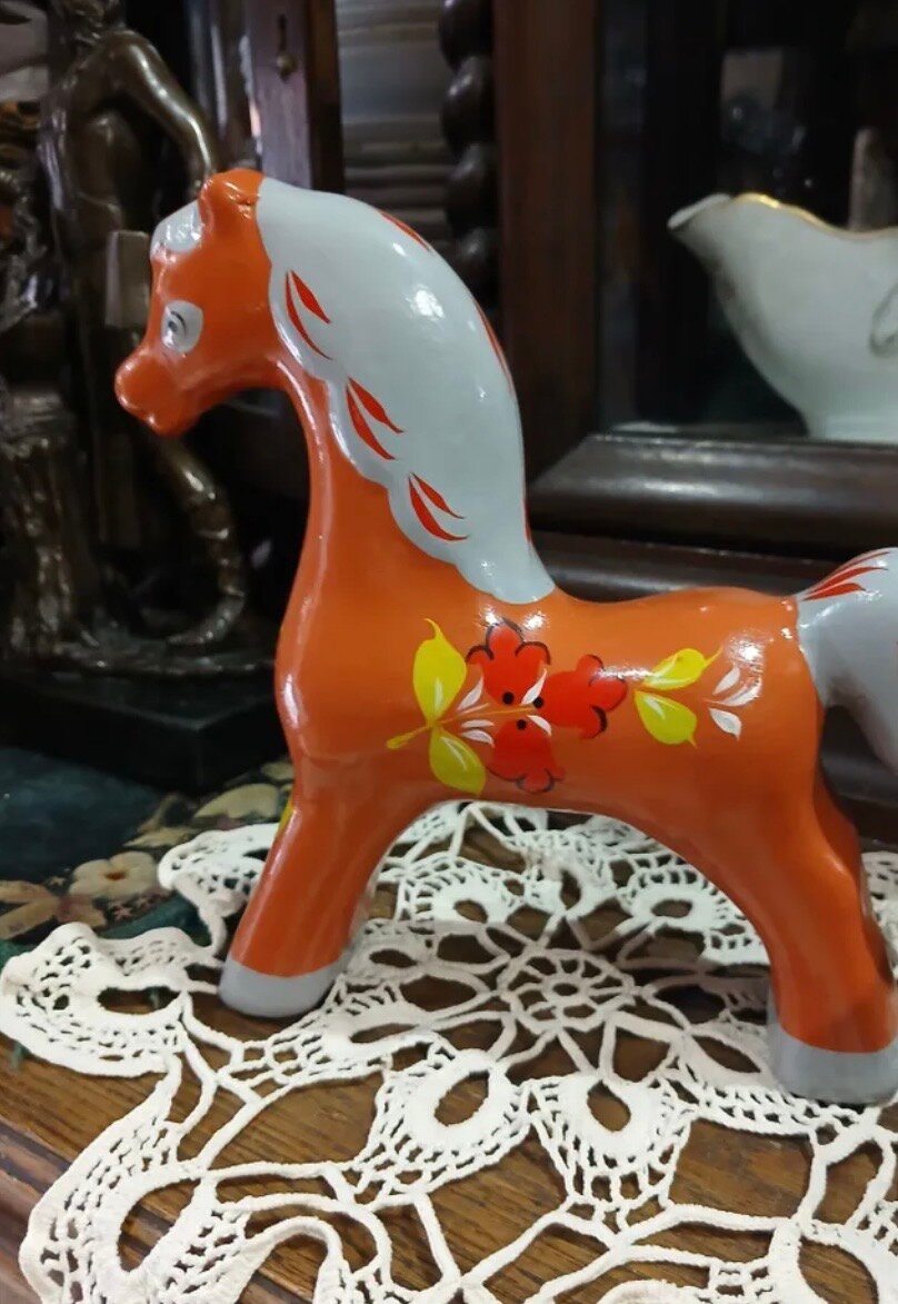 Статуэтка Лошадка винтажная советская, семеновская роспись, дерево, СССР