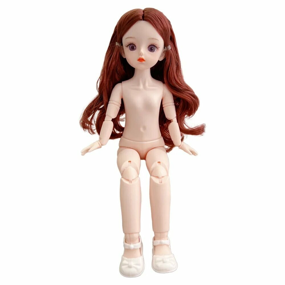 BJD кукла 30см с 20 подвижными суставами, коричневыми вьющимися волосами и фиолетовыми глазами (включая голову, тело и обувь)