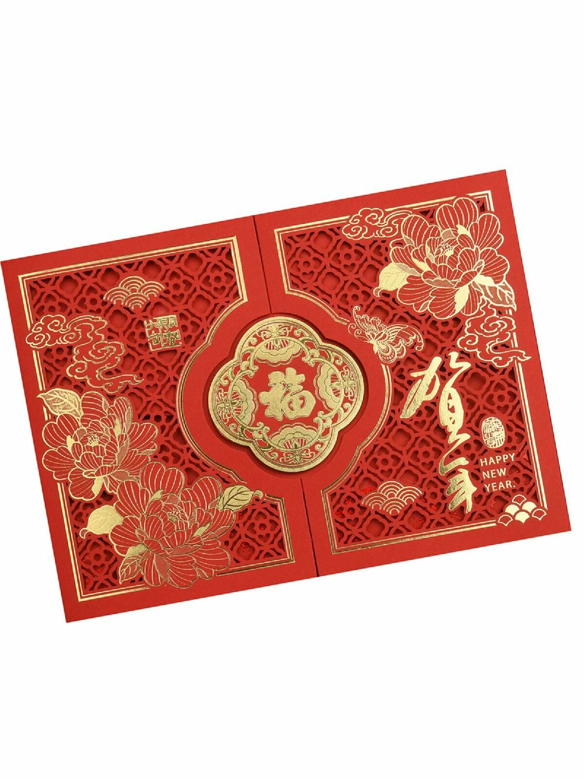 Золотая фольга Китайская Новогодняя открытка Приглашение на вечеринку для празднования фестиваля
