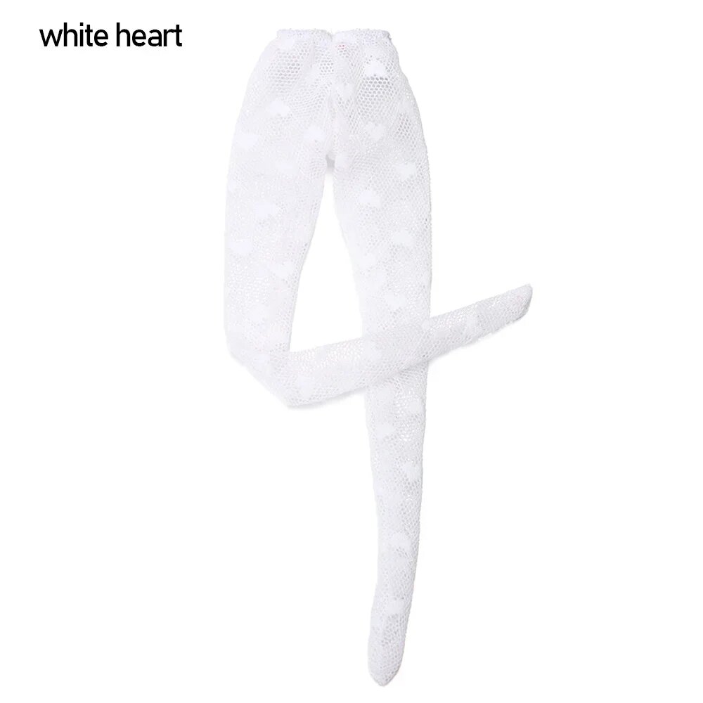 Белые чулки для куклы 1/6, white heart