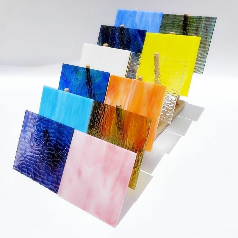Витражное стекло прозрачное для изготовления витража 12 единиц 10 на10 см стекло для мозаики Радужный цвет Красный желтый синий зеленый фиолетовый черный серый .