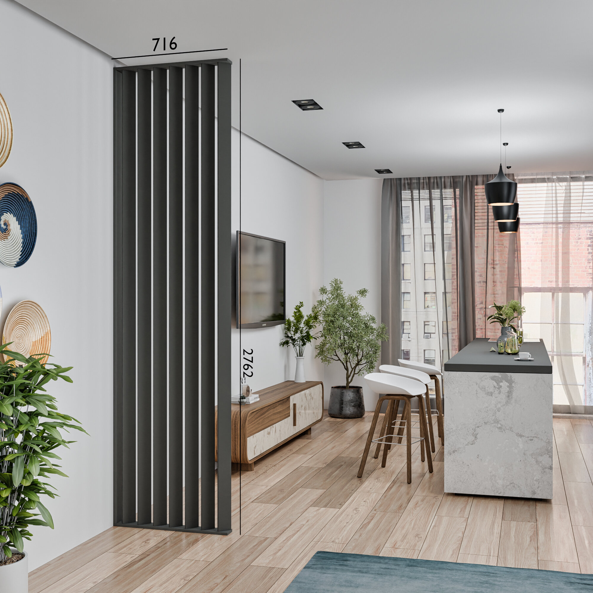 Перегородка для зонирования пространства шириной 71 см, ЛДСП, графит