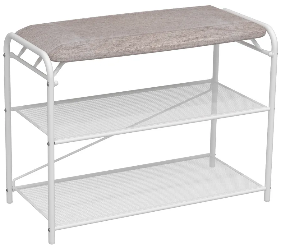Этажерка для обуви ЗМИ Гранада 23 двухъярусная с сиденьем, металл с полимерно-порошковым покрытием белый 65×50×30см / обувница / товары для дома