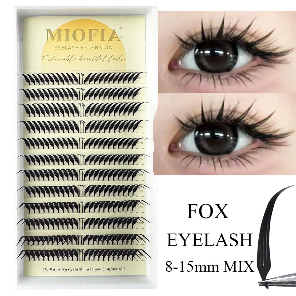 MIOFIA 12-рядное наращивание ресниц в форме пера C/D Curl D, 15 мм, Fox Eyelash