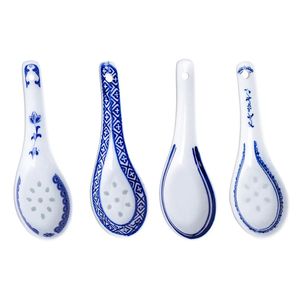 4 Штуки Ложек, Керамические, Для Десертов, С Китайским Узором