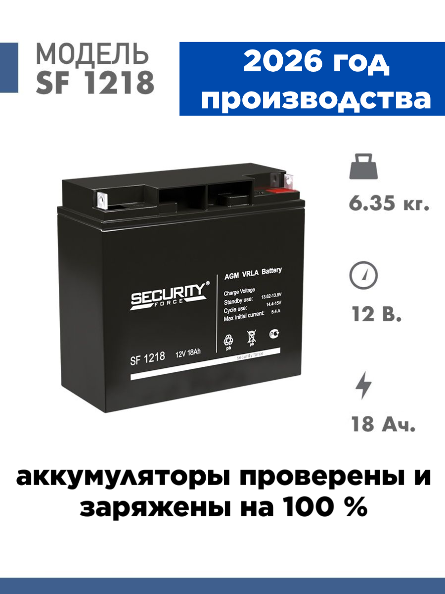 Аккумуляторная батарея Security Force SF 1218 12v 18Ah