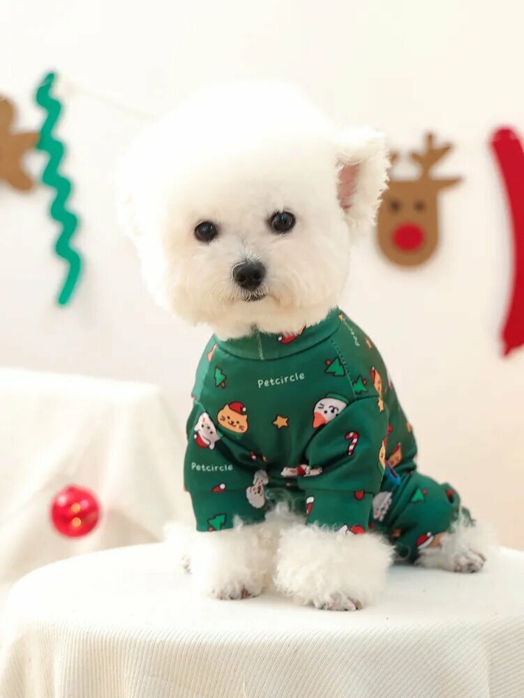 Рождественская четырехногая одежда, HAPPY DOG, которую могут носить как собаки, так и кошки, зеленая, высококачественная ткань, удобная и теплая, изысканная и красивая